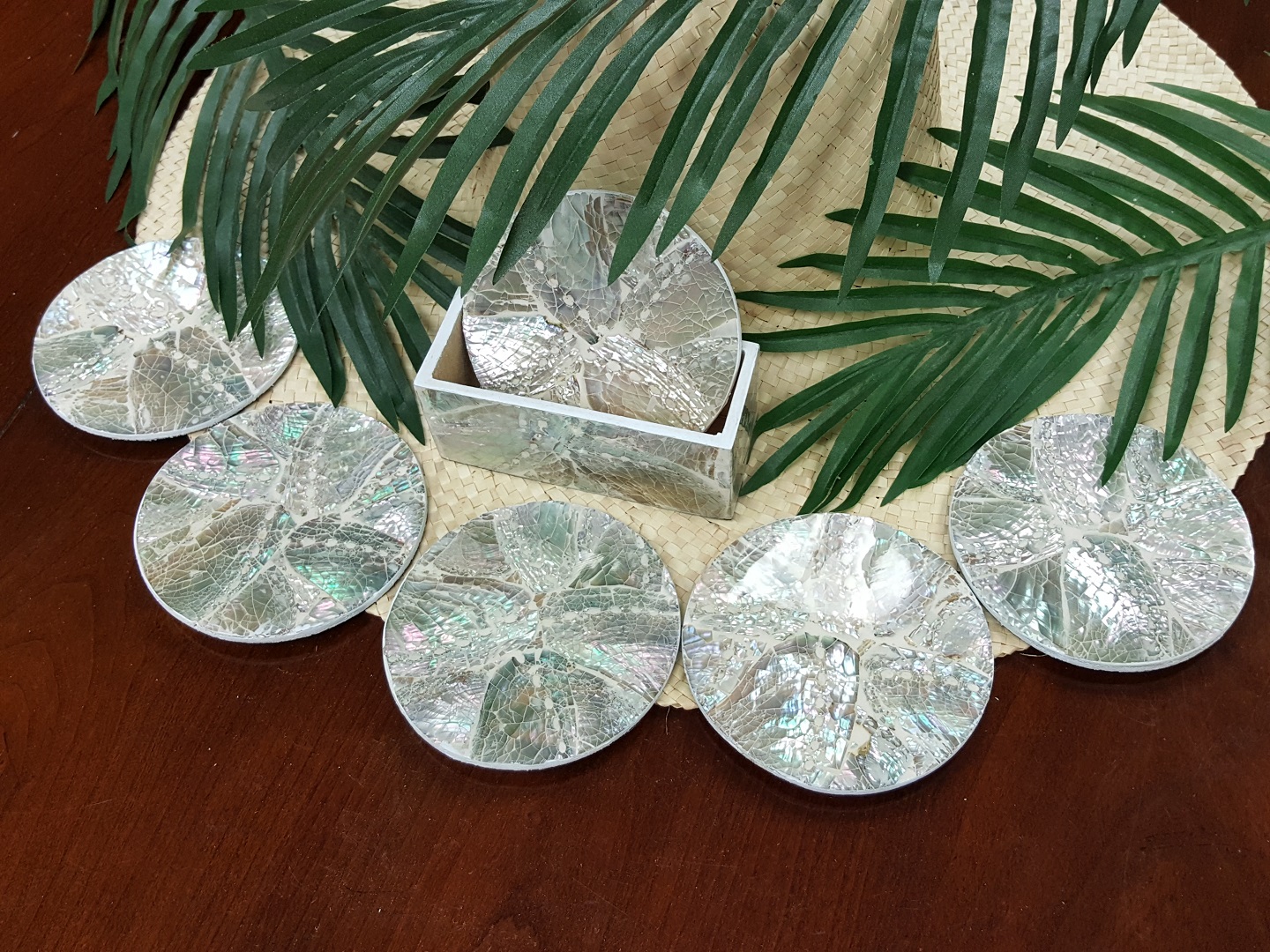 Shell rattan coconut coaster sets