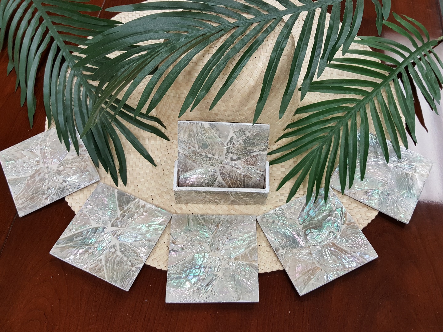 Shell rattan coconut coaster sets